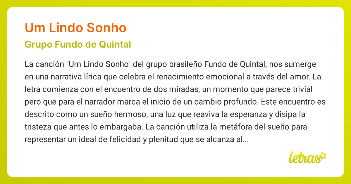 Significado de la canción UM LINDO SONHO (Grupo Fundo de Quintal ...