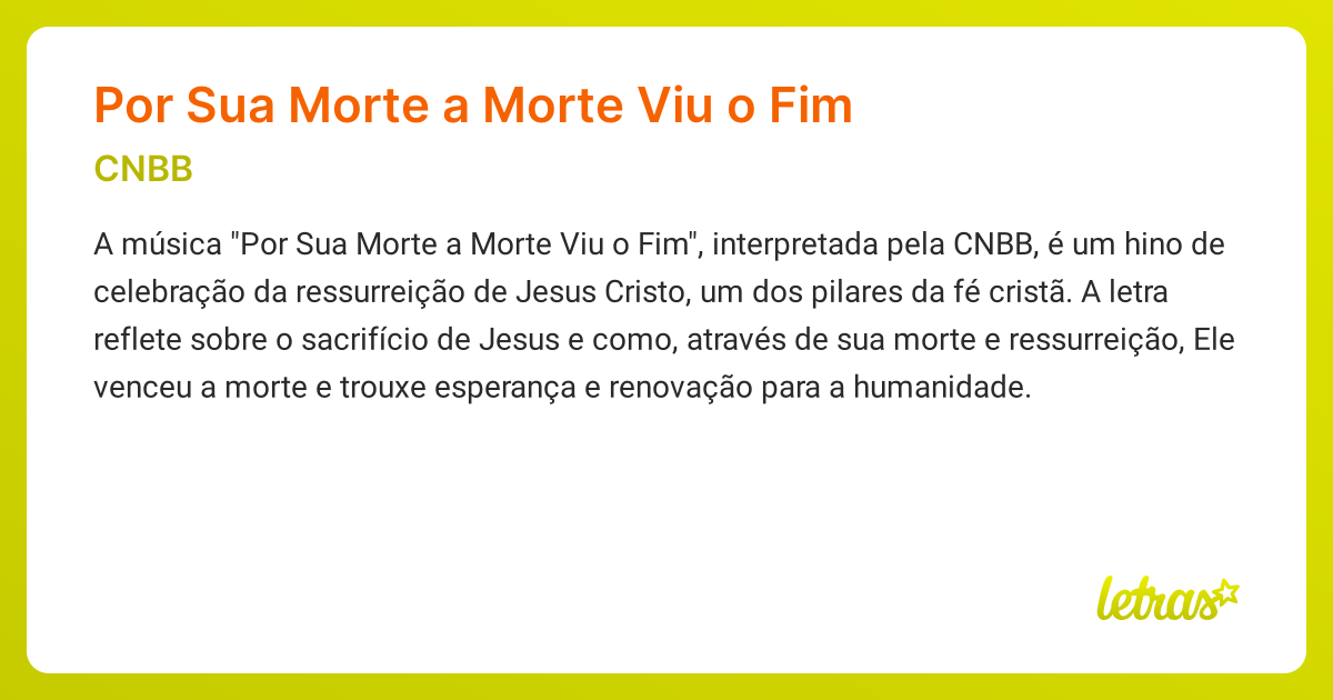 Significado da música Por Sua Morte a Morte Viu o Fim (CNBB) - LETRAS ...