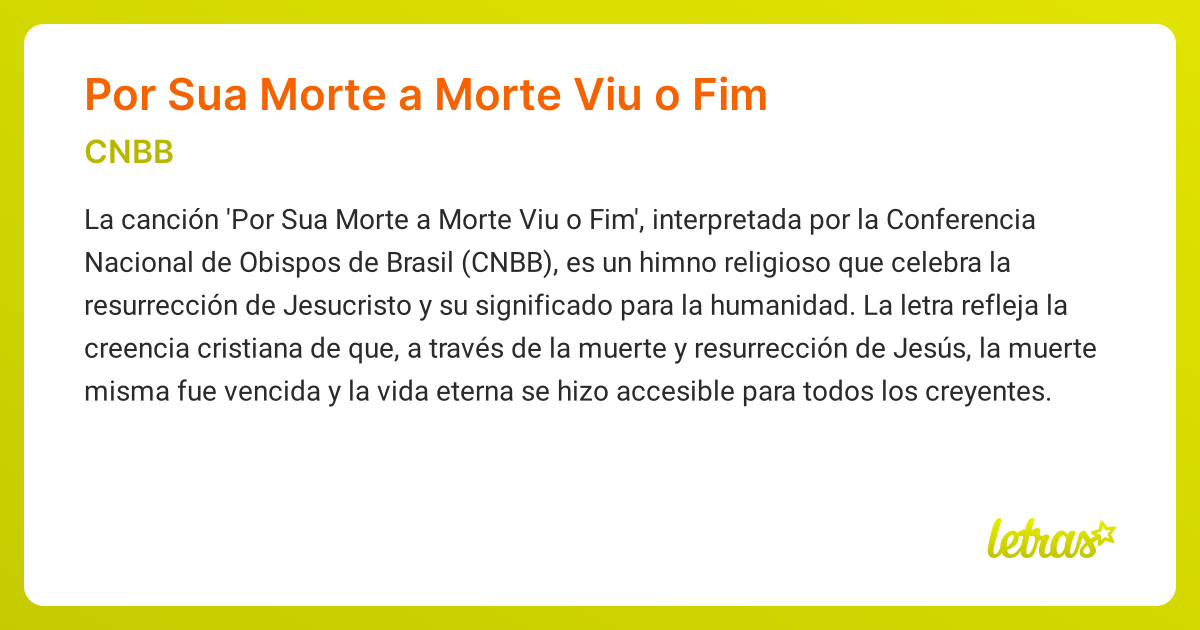 Significado de la canción Por Sua Morte a Morte Viu o Fim (CNBB ...