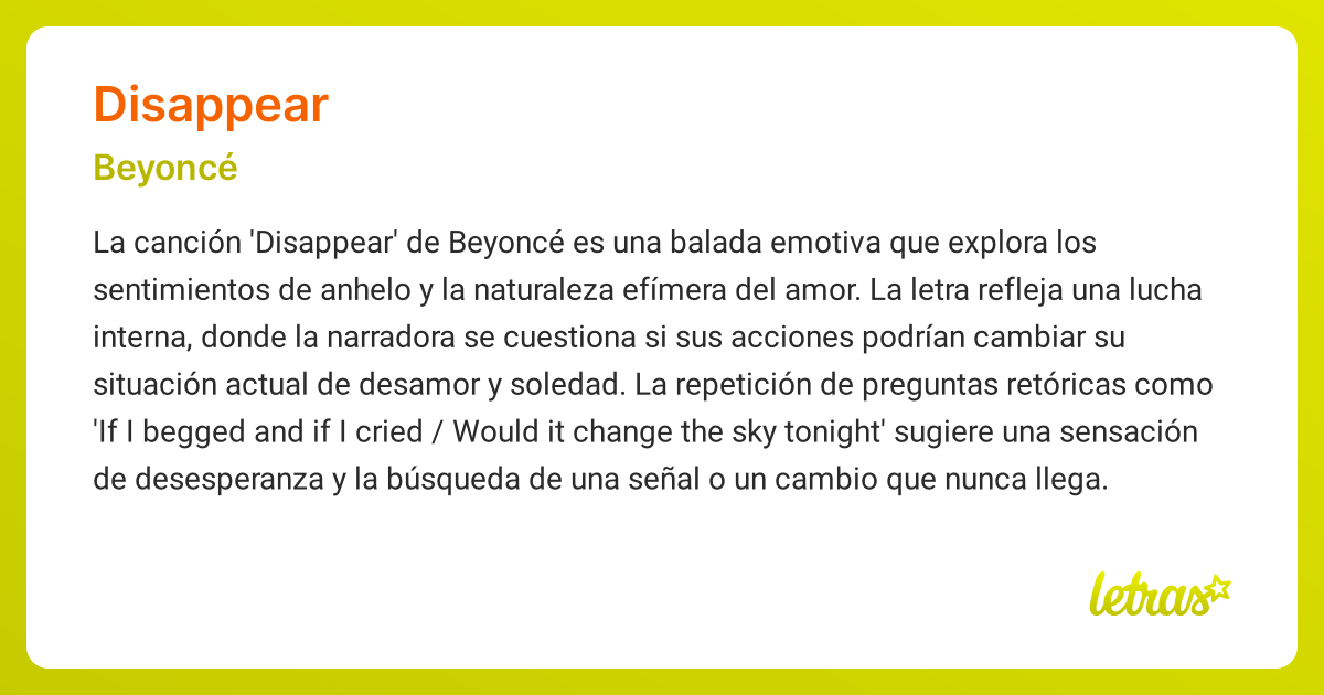 Significado de la canción DISAPPEAR (Beyoncé) - LETRAS.COM
