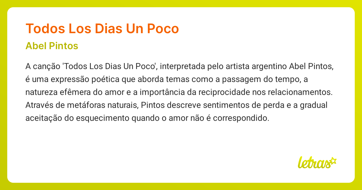 Significado da música TODOS LOS DIAS UN POCO (Abel Pintos) - LETRAS.MUS.BR