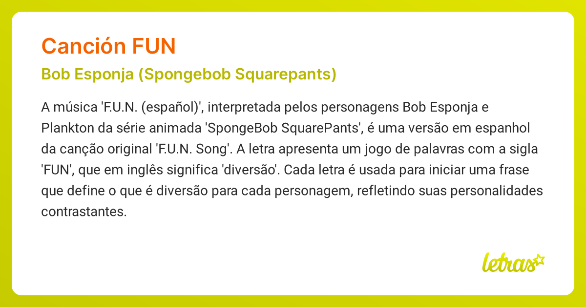 Significado da música CANCIÓN FUN (Bob Esponja (Spongebob Squarepants ...