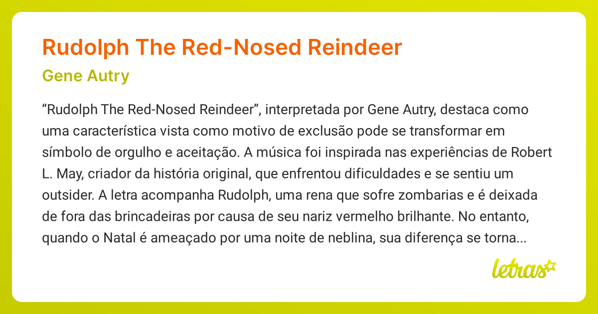 Significado da música RUDOLPH THE RED-NOSED REINDEER (Gene Autry ...