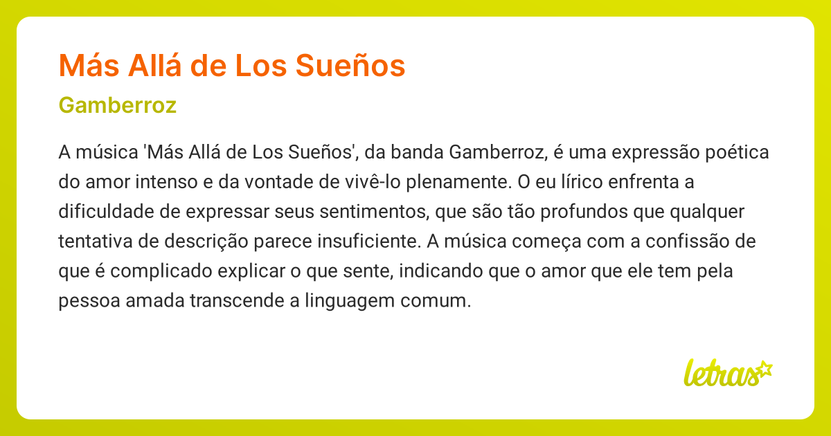 Significado da música MÁS ALLÁ DE LOS SUEÑOS (Gamberroz) - LETRAS.MUS.BR