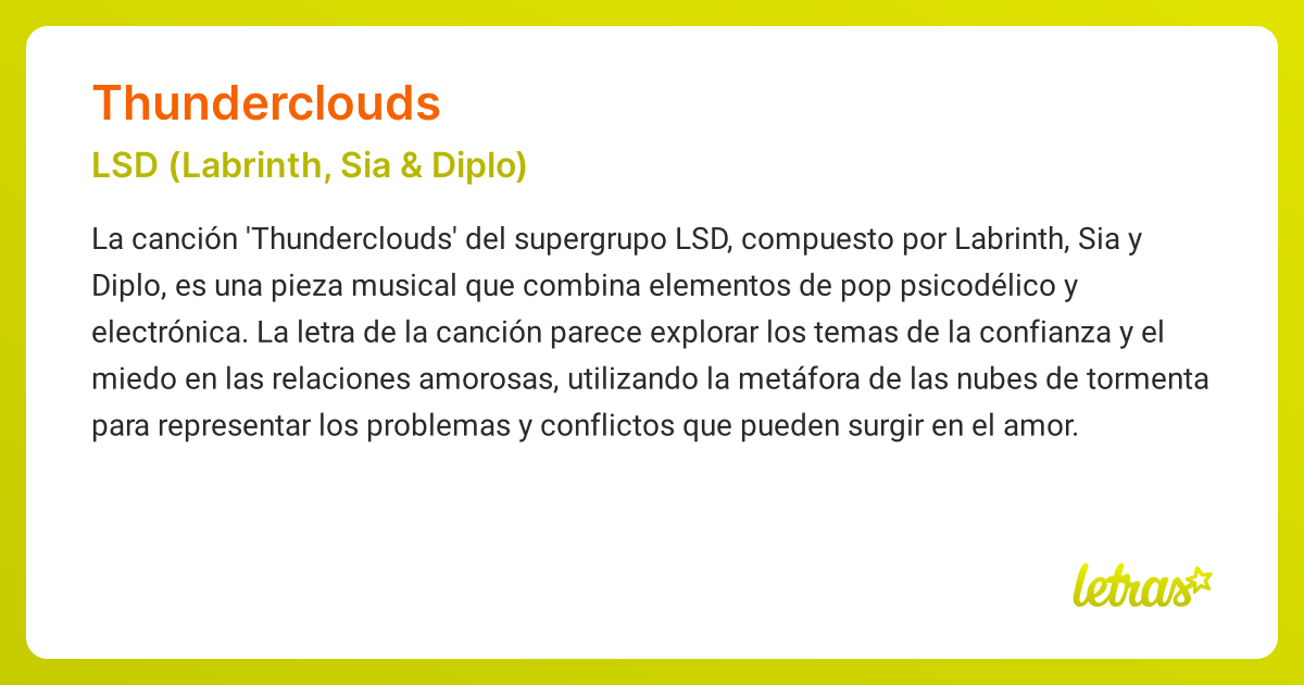Significado de la canción THUNDERCLOUDS (LSD (Labrinth, Sia & Diplo ...