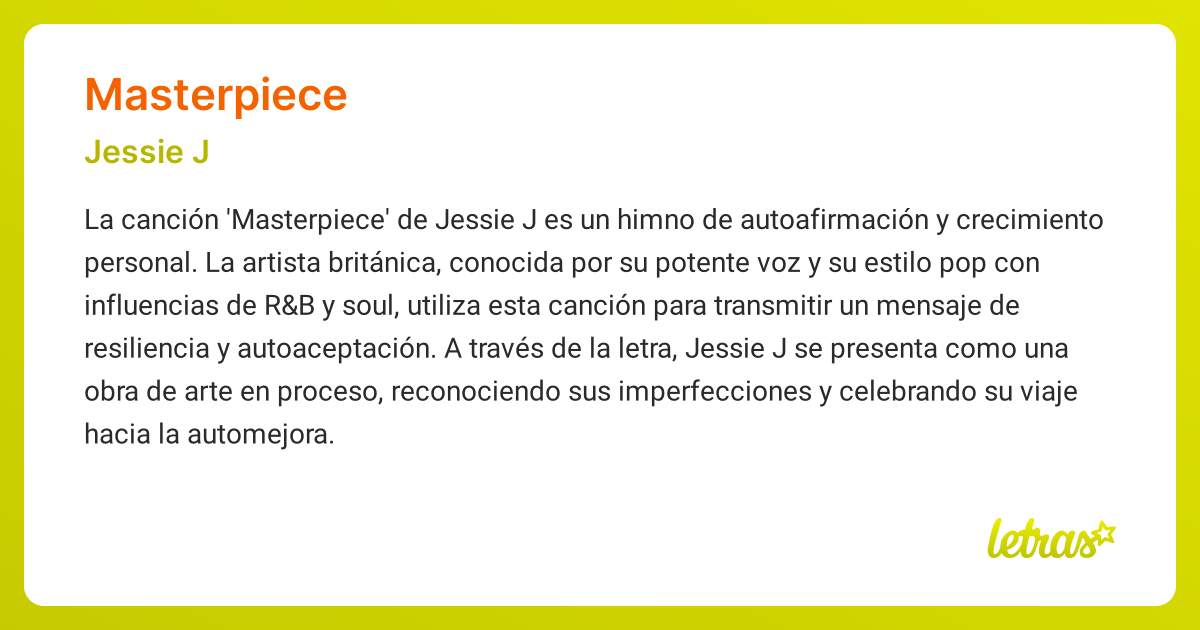 Significado de la canción MASTERPIECE (Jessie J) - LETRAS.COM