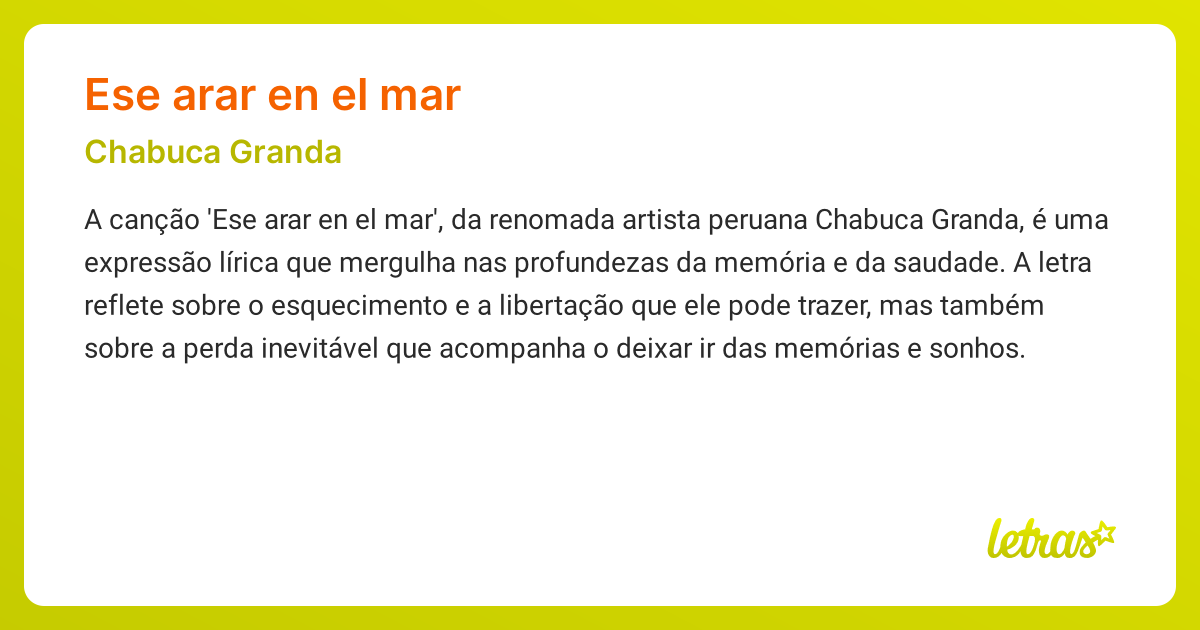 Significado da música ESE ARAR EN EL MAR (Chabuca Granda) - LETRAS.MUS.BR