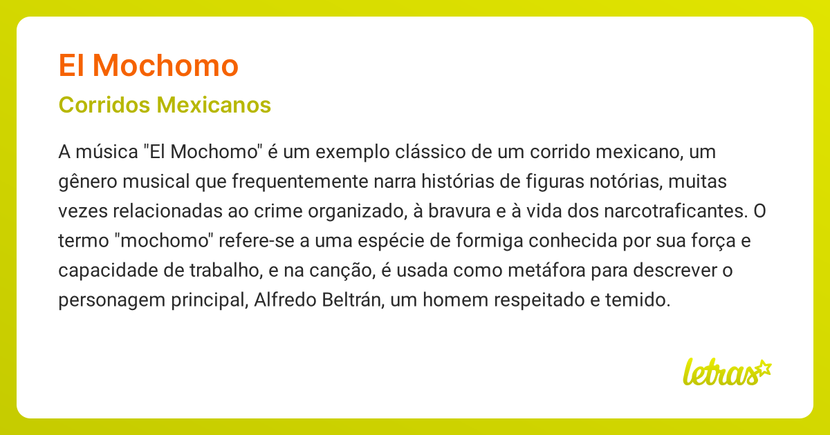 Significado da música EL MOCHOMO (Corridos Mexicanos) - LETRAS.MUS.BR