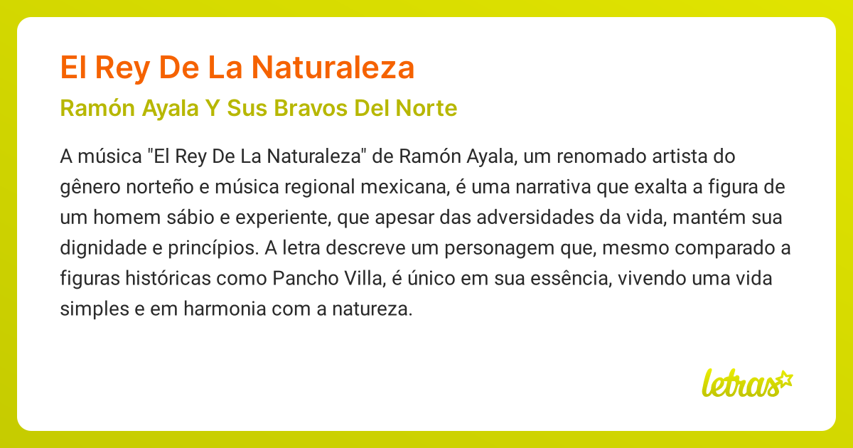 Significado da música EL REY DE LA NATURALEZA (Ramón Ayala Y Sus Bravos ...