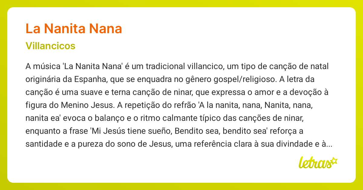 Significado da música LA NANITA NANA (Villancicos) - LETRAS.MUS.BR