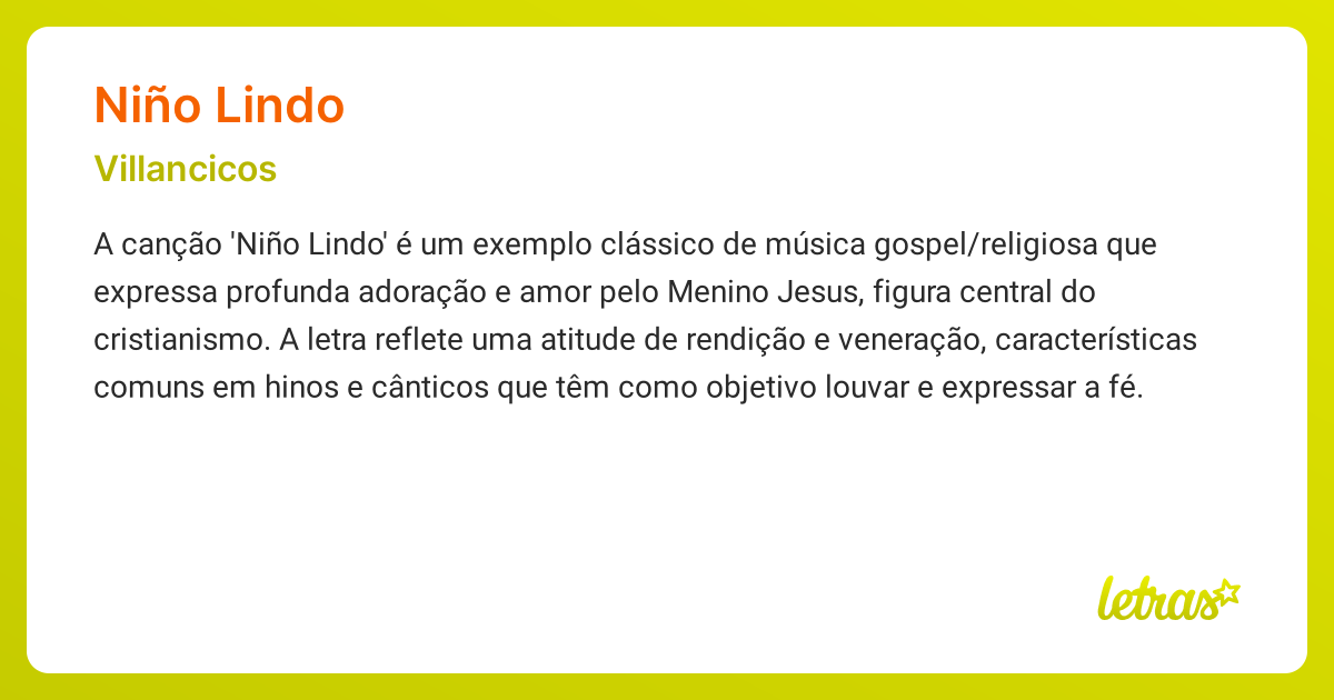 Significado da música NIÑO LINDO (Villancicos) - LETRAS.MUS.BR