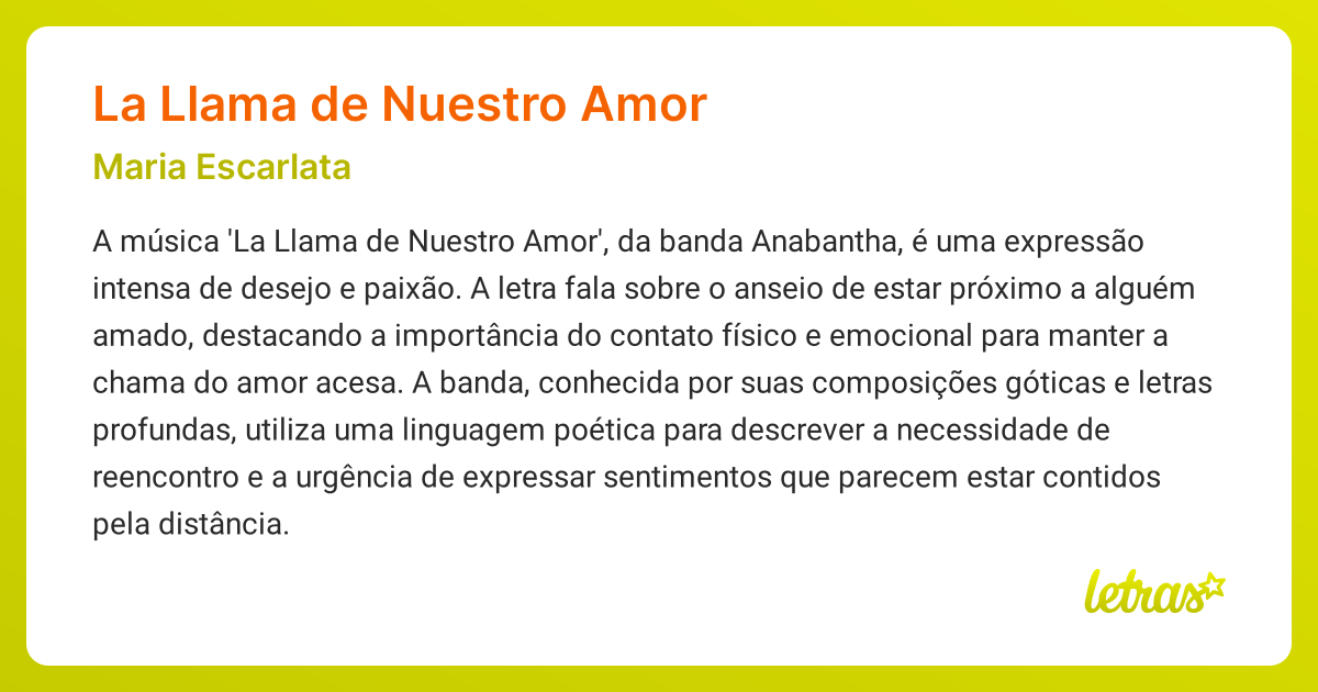 Significado da música LA LLAMA DE NUESTRO AMOR (Maria Escarlata ...