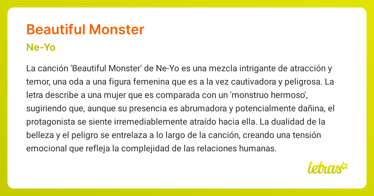 Significado de la canción BEAUTIFUL MONSTER (Ne-Yo) - LETRAS.COM