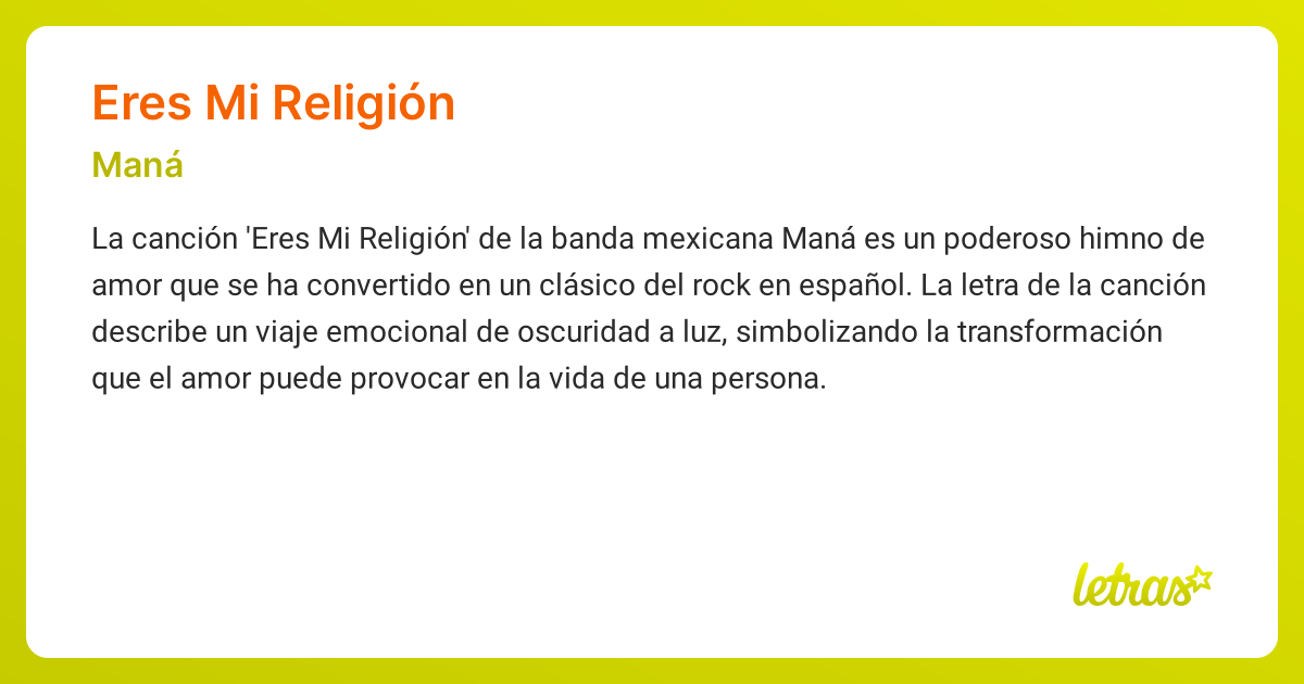 Significado de la canción ERES MI RELIGIÓN (Maná) - LETRAS.COM