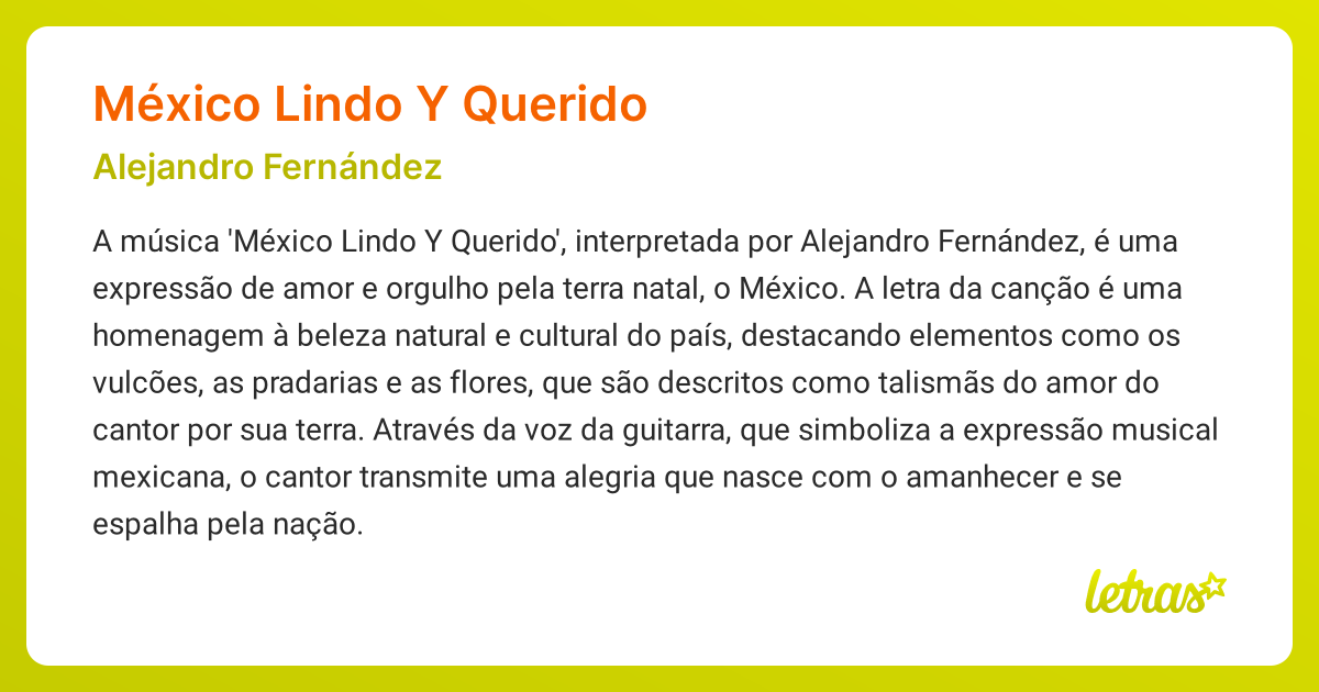 Significado da música MÉXICO LINDO Y QUERIDO (Alejandro Fernández ...
