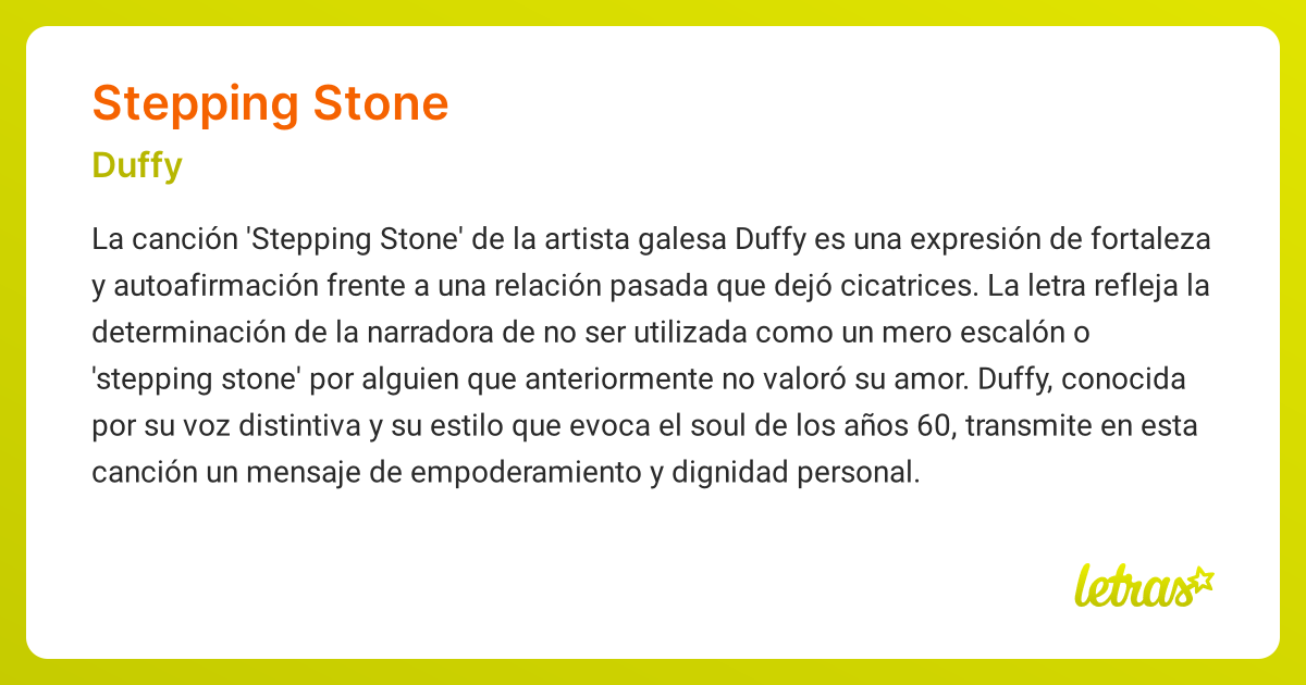 Significado de la canción STEPPING STONE (Duffy) - LETRAS.COM