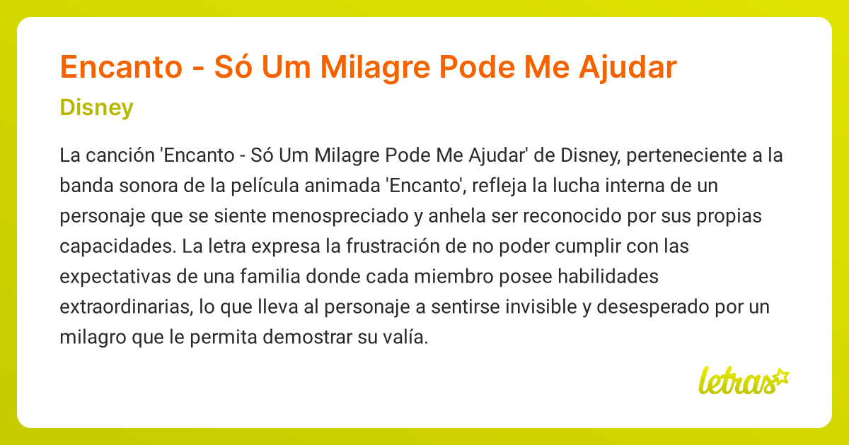 Significado de la canción Encanto - Só Um Milagre Pode Me Ajudar ...
