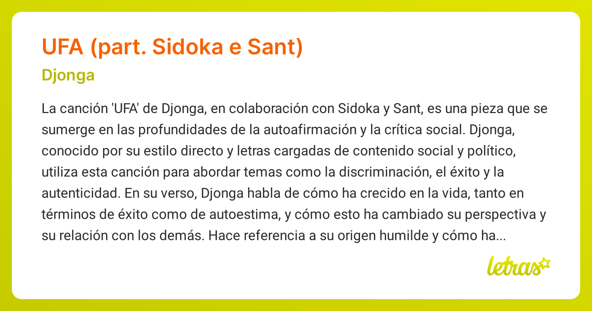 Significado de la canción UFA (PART. SIDOKA E SANT) (Djonga) - LETRAS.COM