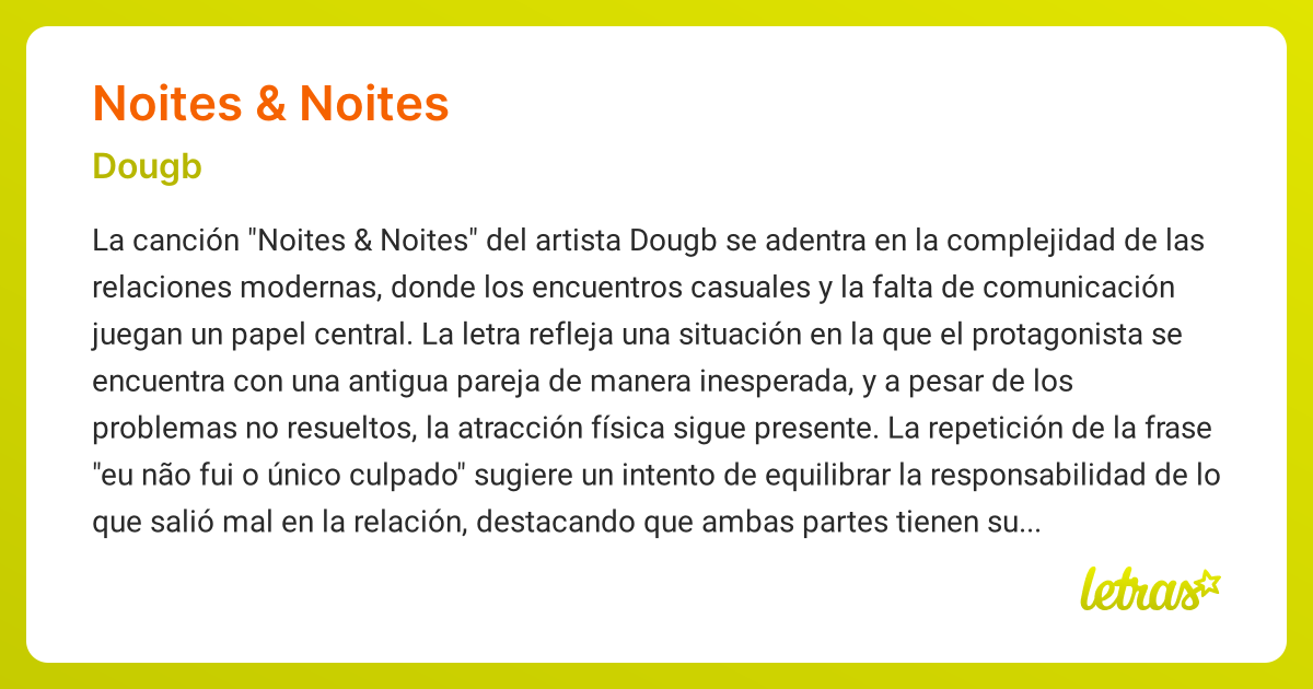 Significado de la canción NOITES & NOITES (Dougb) - LETRAS.COM