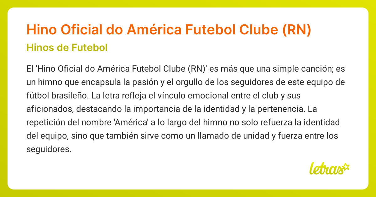Significado de la canción Hino Oficial do América Futebol Clube (RN ...