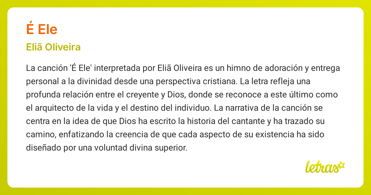 Significado de la canción É ELE (Eliã Oliveira) - LETRAS.COM