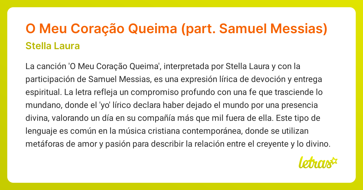 Significado de la canción O Meu Coração Queima (part. Samuel Messias ...