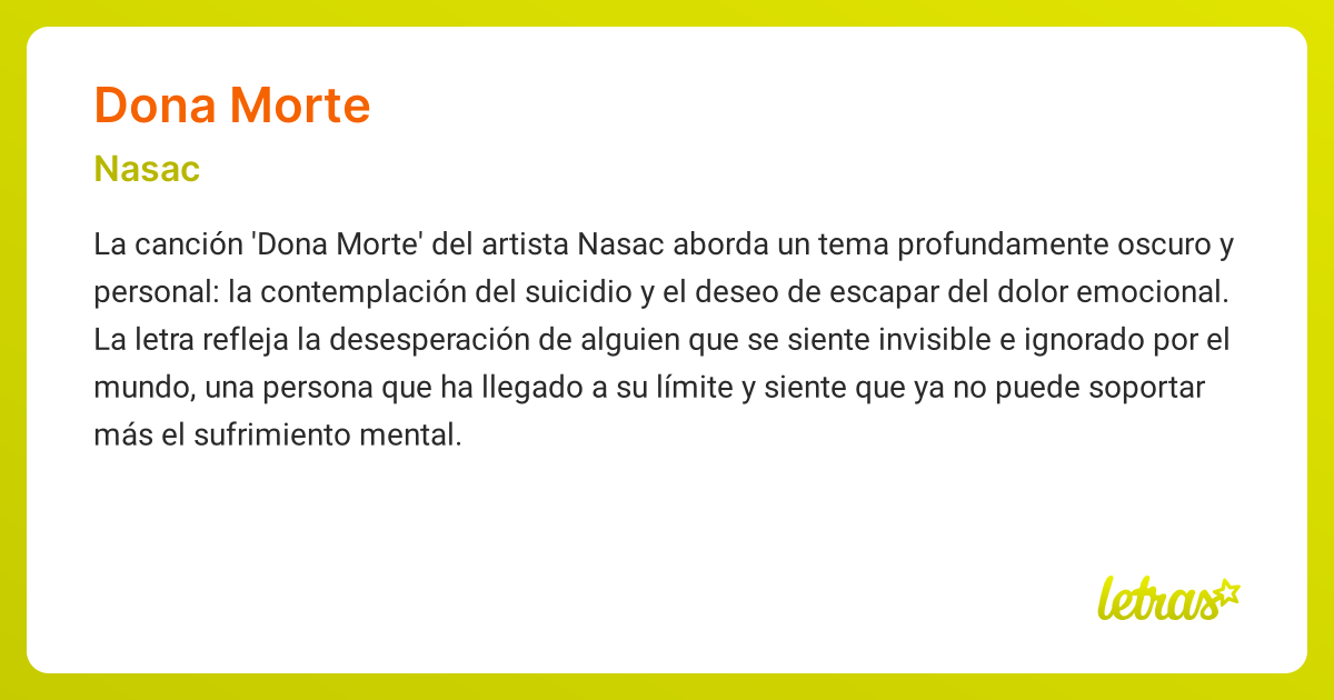 Significado de la canción DONA MORTE (Nasac) - LETRAS.COM