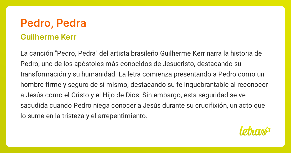 Significado de la canción PEDRO, PEDRA (Guilherme Kerr) - LETRAS.COM