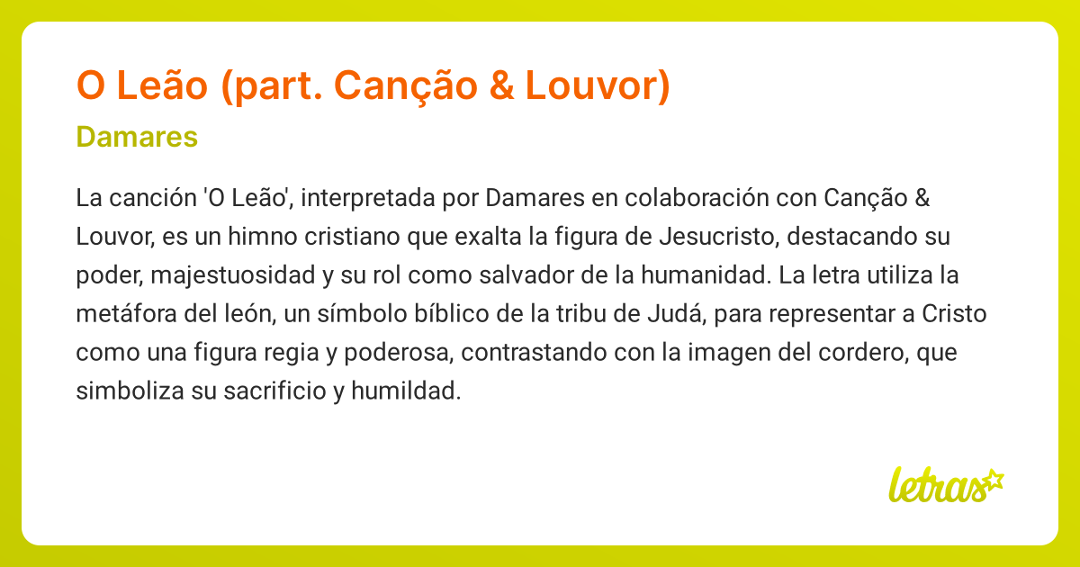 Significado de la canción O Leão (part. Canção & Louvor) (Damares ...