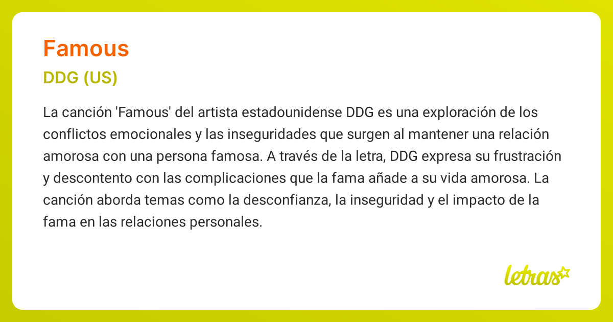 Significado de la canción FAMOUS (DDG (US)) - LETRAS.COM