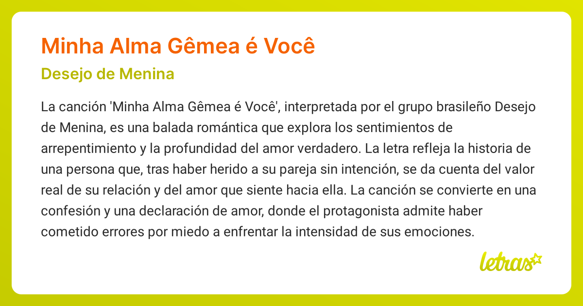 Significado de la canción MINHA ALMA GÊMEA É VOCÊ (Desejo de Menina ...