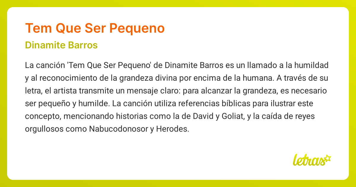 Significado de la canción TEM QUE SER PEQUENO (Dinamite Barros ...