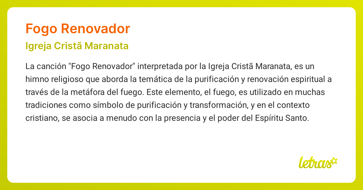 Significado de la canción FOGO RENOVADOR (Igreja Cristã Maranata ...