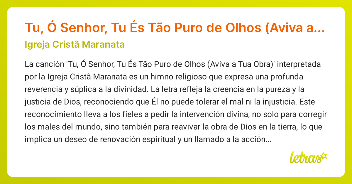 Significado de la canción Tu, Ó Senhor, Tu És Tão Puro de Olhos (Aviva ...