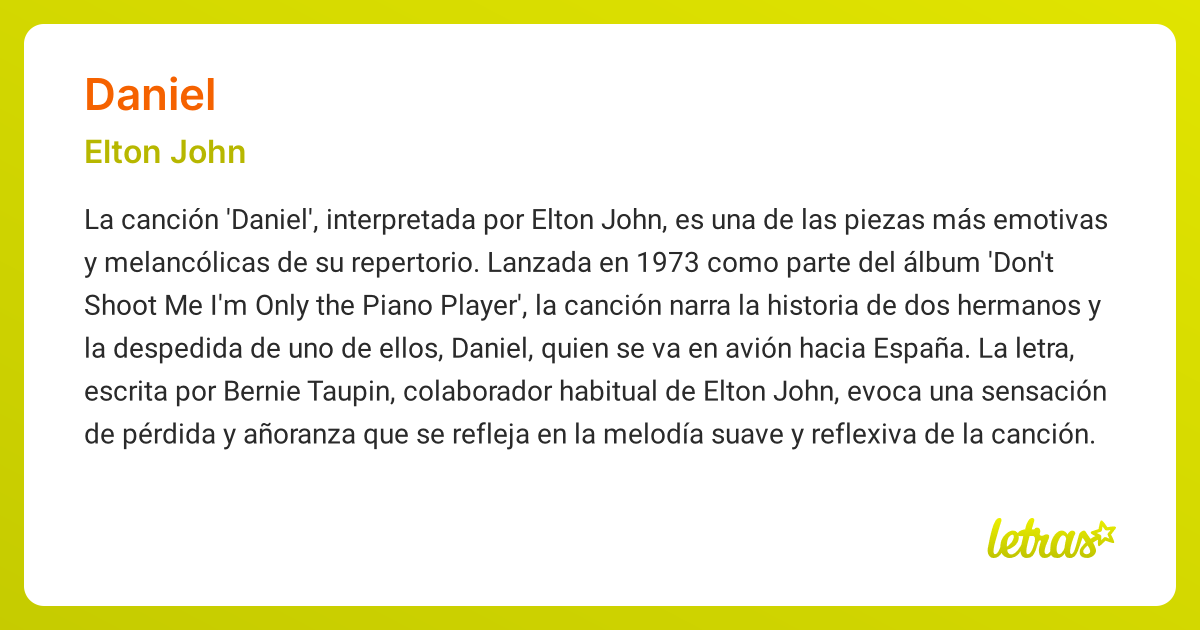 Significado de la canción DANIEL (Elton John) - LETRAS.COM