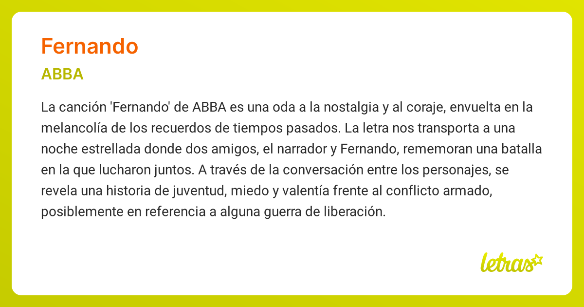 Significado de la canción FERNANDO (ABBA) - LETRAS.COM