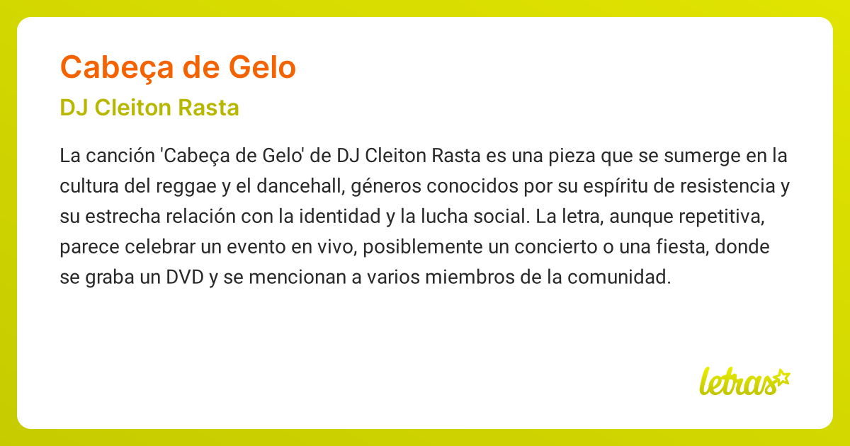 Significado de la canción CABEÇA DE GELO (DJ Cleiton Rasta) - LETRAS.COM