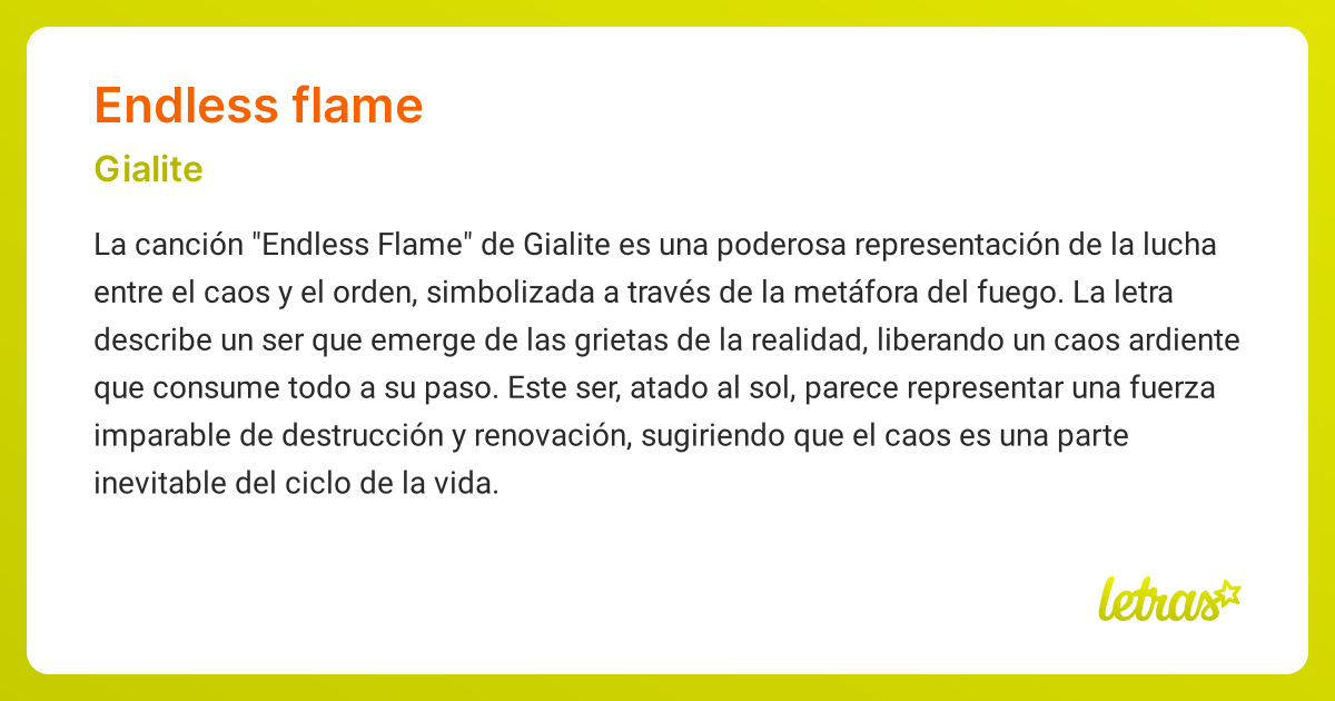 Significado de la canción ENDLESS FLAME (Gialite) - LETRAS.COM