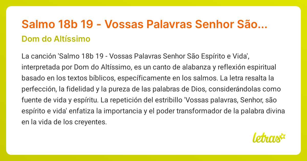 Significado de la canción Salmo 18b 19 - Vossas Palavras Senhor São ...