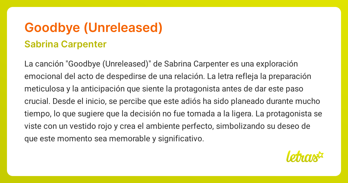Significado de la canción GOODBYE (UNRELEASED) (Sabrina Carpenter ...