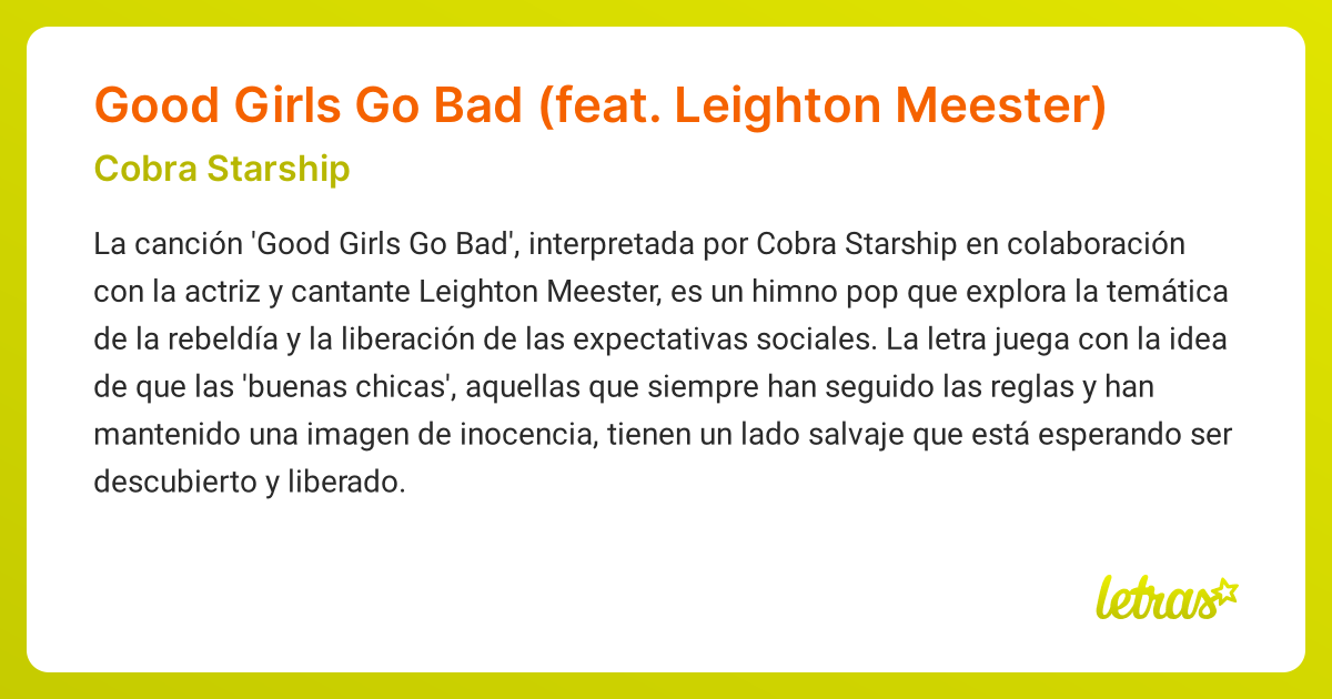 Significado de la canción Good Girls Go Bad (feat. Leighton Meester ...