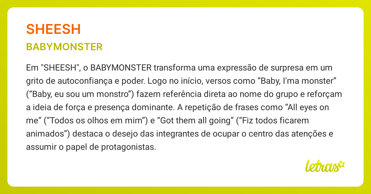 Significado da música SHEESH (BABYMONSTER) - LETRAS.MUS.BR
