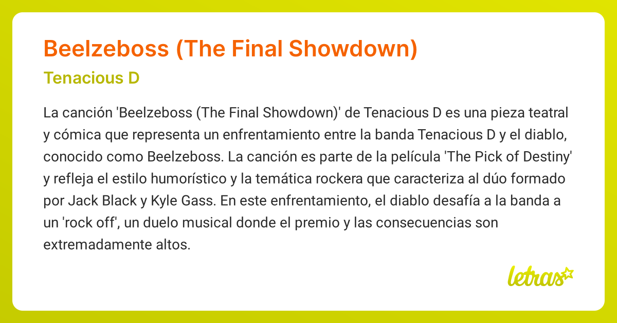 Significado de la canción Beelzeboss (The Final Showdown) (Tenacious D ...
