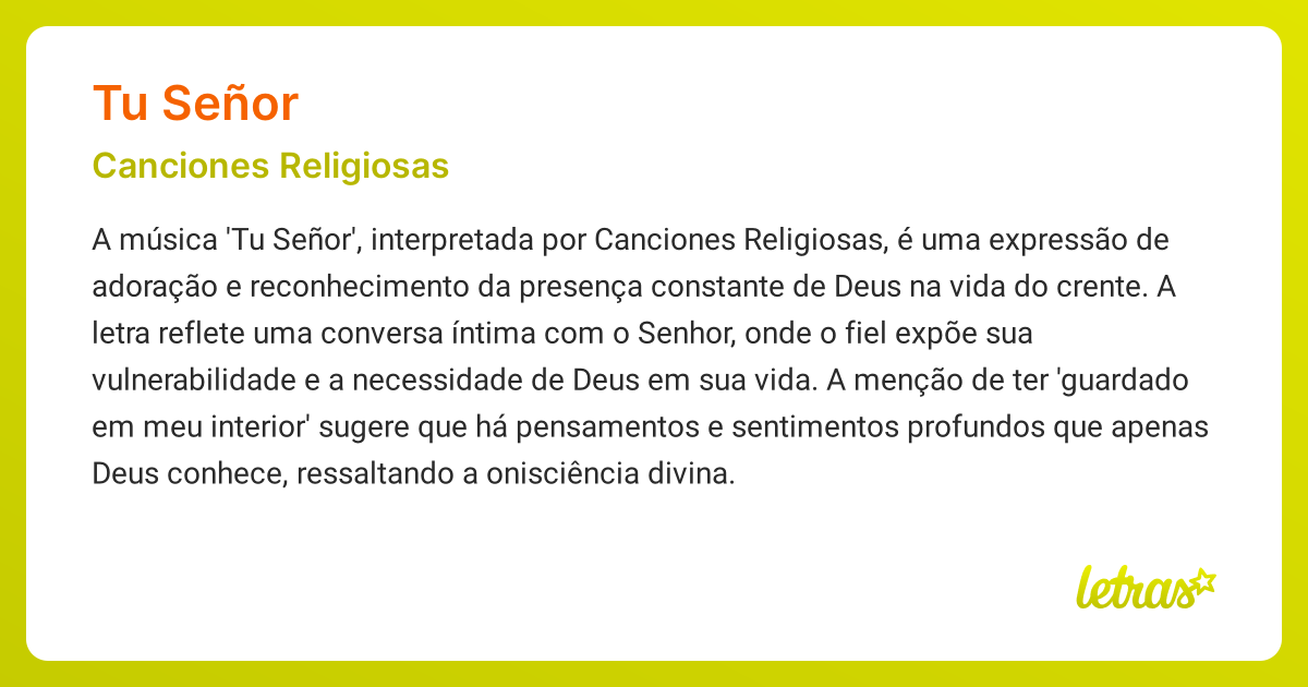 Significado da música TU SEÑOR (Canciones Religiosas) - LETRAS.MUS.BR