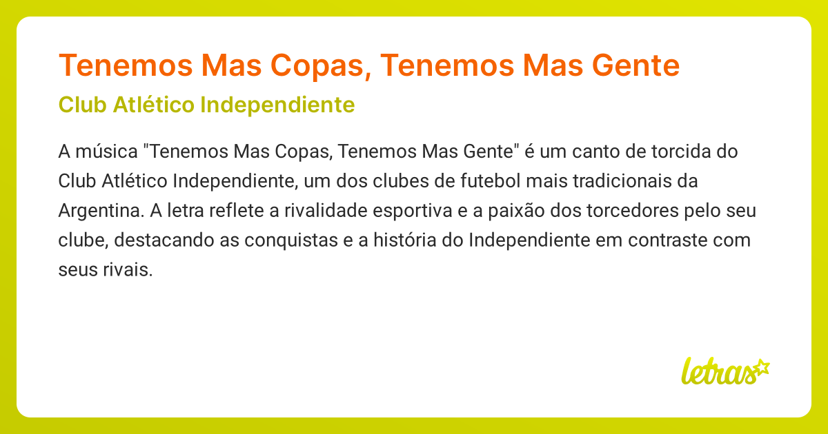 Significado da música Tenemos Mas Copas, Tenemos Mas Gente (Club ...