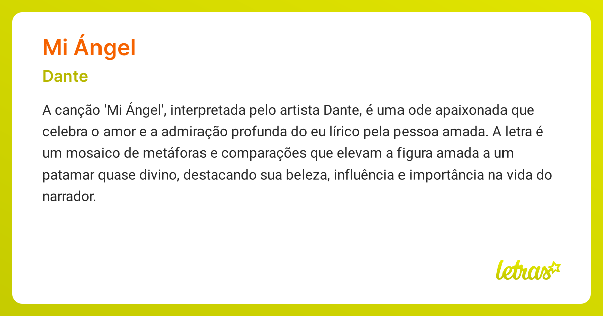 Significado da música MI ÁNGEL (Dante) - LETRAS.MUS.BR