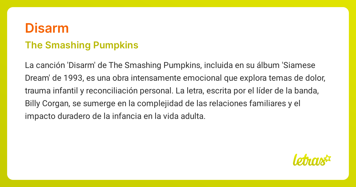 Significado de la canción DISARM (The Smashing Pumpkins) - LETRAS.COM