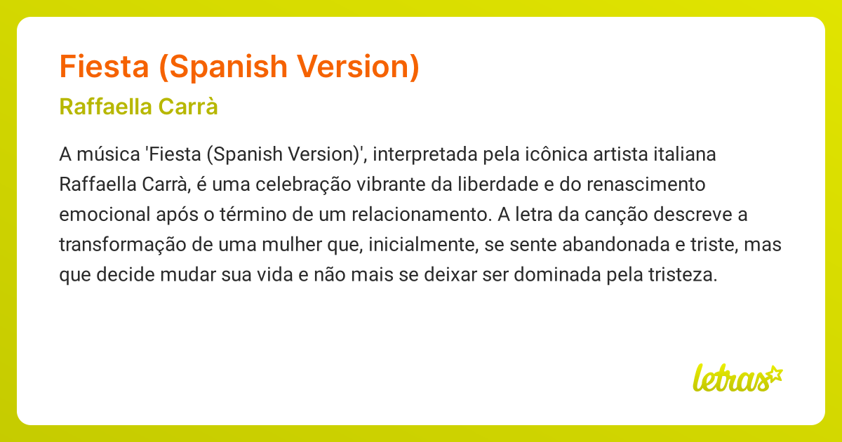 Significado da música FIESTA (SPANISH VERSION) (Raffaella Carrà ...