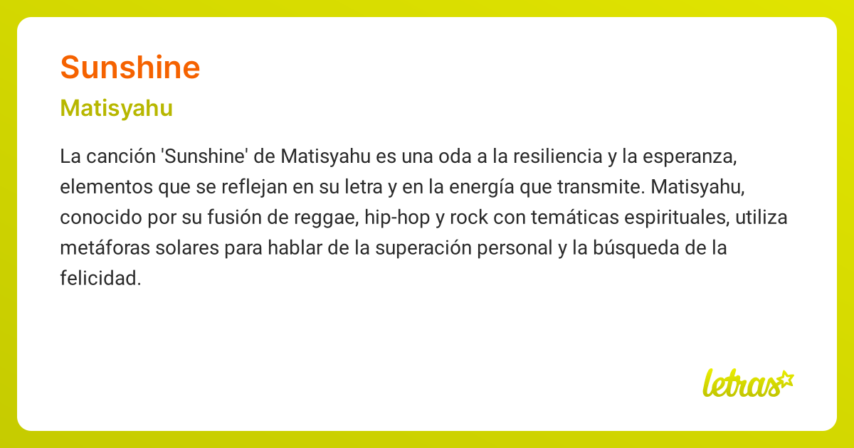 Significado de la canción SUNSHINE (Matisyahu) - LETRAS.COM