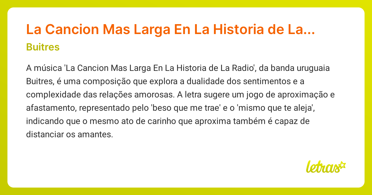 Significado da música La Cancion Mas Larga En La Historia de La Radio ...
